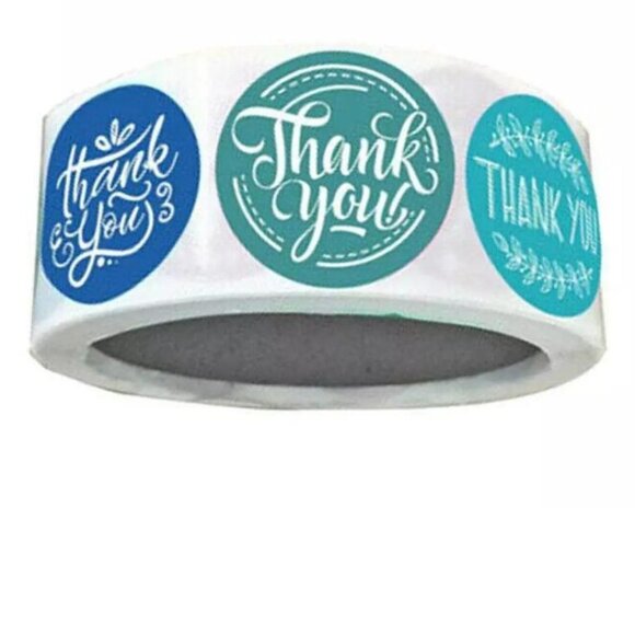 Office | Thank You Sticker Roll 50 Round Stickers Aqua Blue Stickers ...